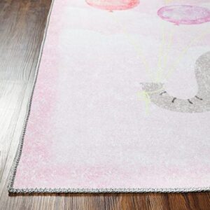 SUPERIOR Kids Indoor Area Rug, Elephant Design, Cute Rugs for Bedroom, Nursery, Playroom, Living Room, Entryway, Unique Accent, Soft Cotton Backed Rugs, Nursery Collection, 5'7" x 8'9", Soft Pink