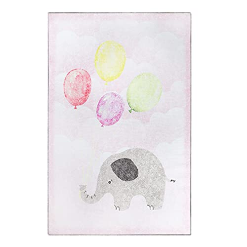 SUPERIOR Kids Indoor Area Rug, Elephant Design, Cute Rugs for Bedroom, Nursery, Playroom, Living Room, Entryway, Unique Accent, Soft Cotton Backed Rugs, Nursery Collection, 5'7" x 8'9", Soft Pink