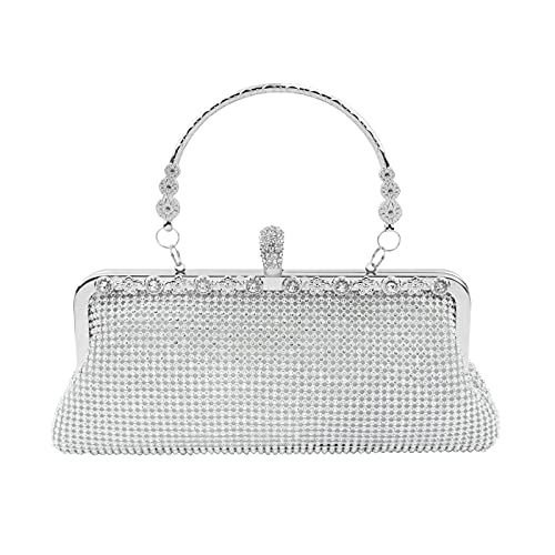 Carwales Silver Clutch Purse Rhinestone Purses for Women Evening Wedding Party Bridal Handbag Elegant Formal Evening Bag(Silver)