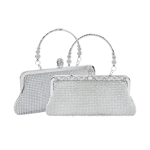 Carwales Silver Clutch Purse Rhinestone Purses for Women Evening Wedding Party Bridal Handbag Elegant Formal Evening Bag(Silver)