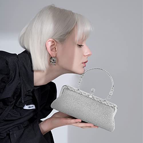 Carwales Silver Clutch Purse Rhinestone Purses for Women Evening Wedding Party Bridal Handbag Elegant Formal Evening Bag(Silver)