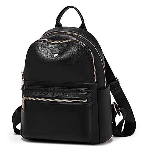 Leather Backpacks for Women, Genuine Leather Ladies Fashion Rucksack with Adjustable Shoulder Strap Convertible Real Leather Travel Bags Womens Multipurpose Backpack Purses (Black)