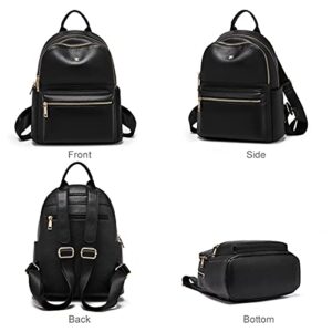 Leather Backpacks for Women, Genuine Leather Ladies Fashion Rucksack with Adjustable Shoulder Strap Convertible Real Leather Travel Bags Womens Multipurpose Backpack Purses (Black)