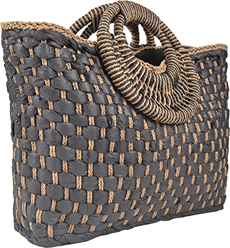 QZUnique Hand-woven Straw Bag Women Summer Beach Handbag Casual Satchel Retro Top Handle Tote Clutch