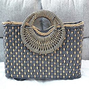 QZUnique Hand-woven Straw Bag Women Summer Beach Handbag Casual Satchel Retro Top Handle Tote Clutch