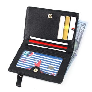 SUMGOFO Small Wallet for Women Slim Leather Card Holder RFID Mini Bifold Short Front Zipper Pocket Coin Purse (Black)