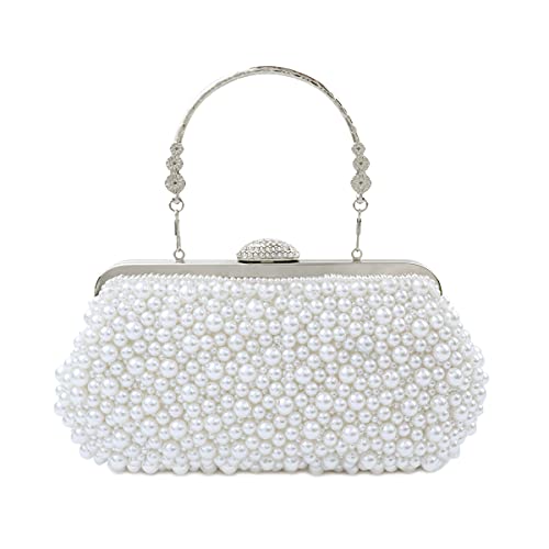 Women Pearl Clutch Pearl Beaded Purse and Clutch Elegant Formal Evening Bag Party Bridal Handbags (White)