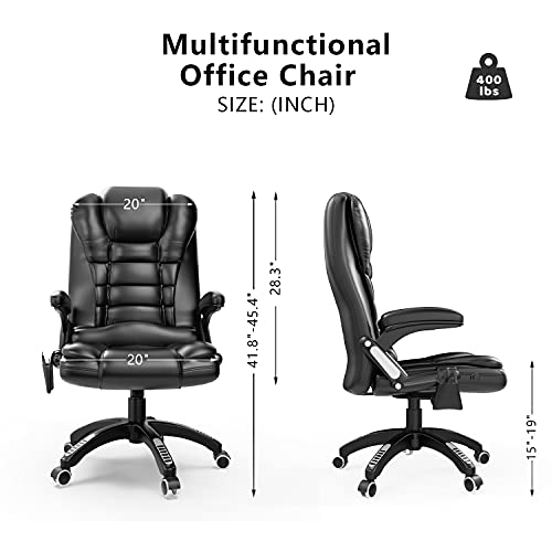 Ergonomic Massage Office Chair with Heated, Faux Leather High Back Executive 6 Pointed Vibrating Computer Gaming Chair with Lumbar Support, Adjustable Back Recline Swivel 360° Desk Chair, Black