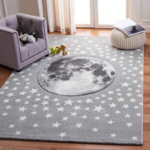 safavieh carousel kids collection 5’3″ x 7’6″ light grey/white crk135f moon and stars nursery playroom area rug