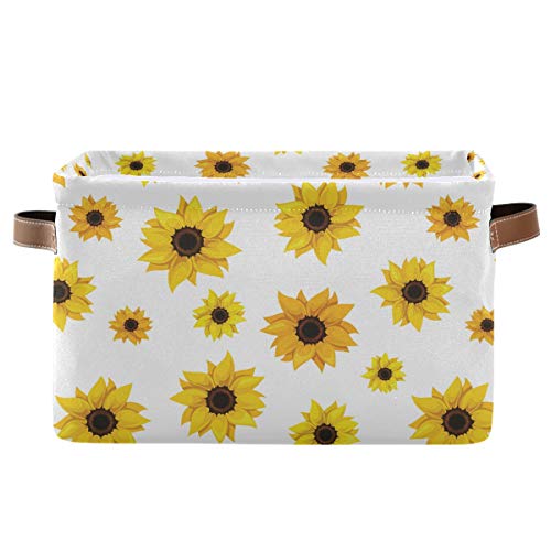 ODAWA Sunflower Storage Bins Fabric Cloth Storage Baskets Decorative Organizers (Sunflower, Set of 1)