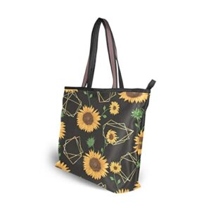 Brown Sunflower Geometric Large Tote Bags Women Summer Handbags with Zipper Shopper Bag for Mother Day Christmas Gifts for Mom