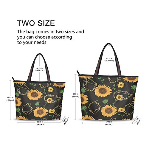 Brown Sunflower Geometric Large Tote Bags Women Summer Handbags with Zipper Shopper Bag for Mother Day Christmas Gifts for Mom