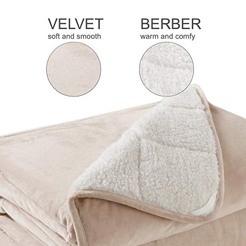 Degrees of Comfort Weighted Blanket 12 Pounds for Adult, Soft Plush to Sherpa Heavy Blankets, 48x72 Twin Size, 12lbs, Sand Beige