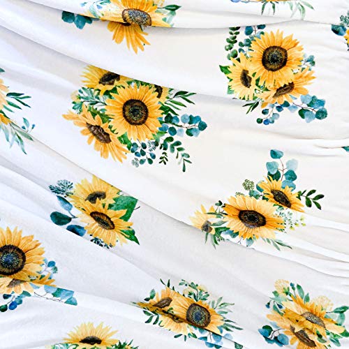 Sunflower Blanket Throw by Little Hill Home - Sunflower Throw Blanket with Greenery - 60"x60" Sunflower Throw Blankets - Super Soft Fleece Plush White Sunflower Blankets for Women Sunflower Gifts