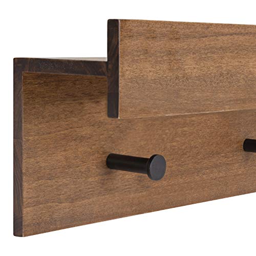 Kate and Laurel Levie Farmhouse 4-Knob Wall Shelf, 36 x 7.5 x 4.5, Rustic Brown and Black, Modern Accent Shelf and Coat Hooks for Hanging