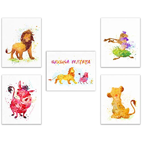 Lion King Kids Prints - Set of 5 Cute (8 inches x 10 inches) Art Decor Photos - Simba Pumbaa Timon Nala