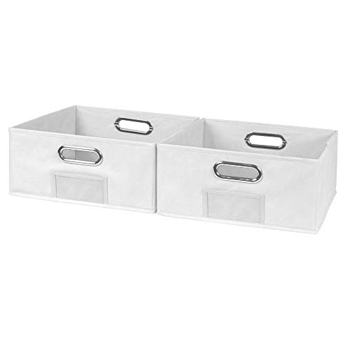 Niche Cubo Low Open Folding Fabric Bins, Set of 2, White