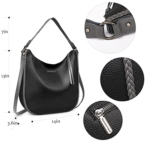 Montana West Hobo Bags for women Soft Vagen Leather Stylish Shoulder Bucket Purses and Handbags,MWC-094BK