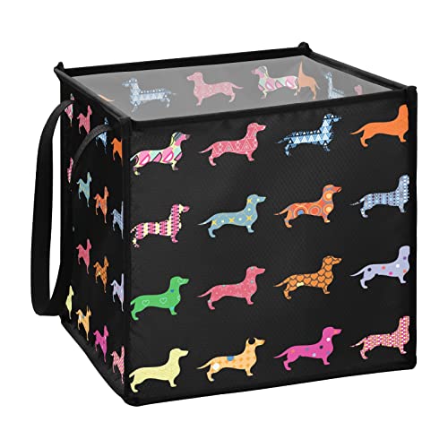 Blueangle Dachshund Dogs Cube Storage Bin with Handles, 13 x 13 x 13 in, Large Collapsible Organizer Storage Basket for Home Décor（1116）