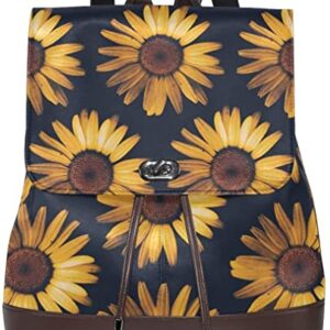 Zongin Retro Sunflower Women Backpack Purse Fashion PU Leather Shoulder Daypacks Casual School Rucksack Travel Business