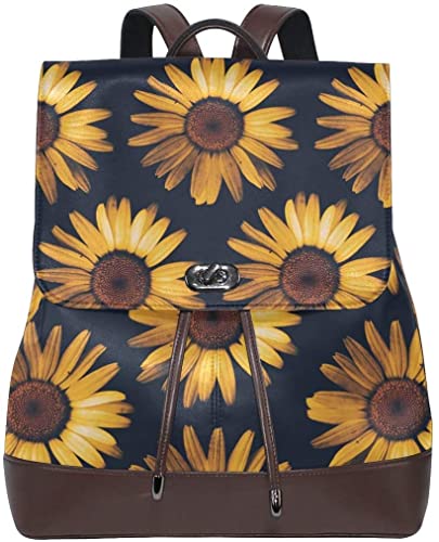 Zongin Retro Sunflower Women Backpack Purse Fashion PU Leather Shoulder Daypacks Casual School Rucksack Travel Business