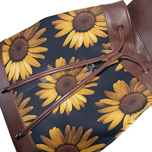 Zongin Retro Sunflower Women Backpack Purse Fashion PU Leather Shoulder Daypacks Casual School Rucksack Travel Business