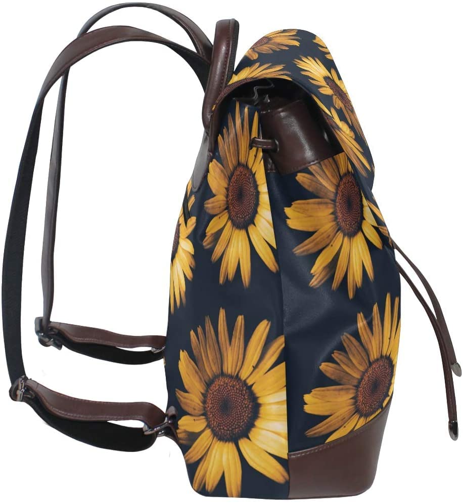 Zongin Retro Sunflower Women Backpack Purse Fashion PU Leather Shoulder Daypacks Casual School Rucksack Travel Business