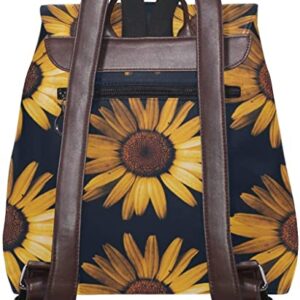 Zongin Retro Sunflower Women Backpack Purse Fashion PU Leather Shoulder Daypacks Casual School Rucksack Travel Business