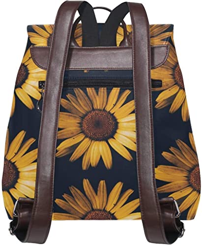 Zongin Retro Sunflower Women Backpack Purse Fashion PU Leather Shoulder Daypacks Casual School Rucksack Travel Business