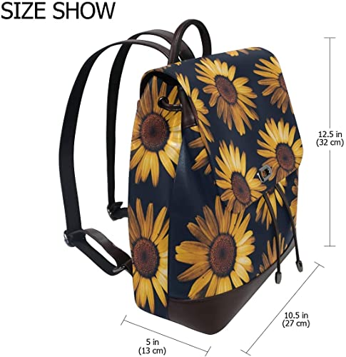 Zongin Retro Sunflower Women Backpack Purse Fashion PU Leather Shoulder Daypacks Casual School Rucksack Travel Business