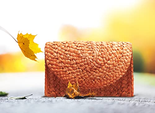 QRZEK Straw Clutch Purses for Women Envelope Woven Clutch Handbags Casual Straw Handmade Bag