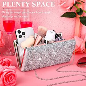 Clutch Purse Evening Bag Women Rhinestone Glitter Handbag Double Sided with Chain Crossbody Purse Shoulder for Wedding Party (Silver)