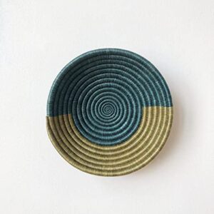 small african basket- tambwe/rwanda basket/woven bowl/sisal & sweetgrass basket/deep teal, green-gold