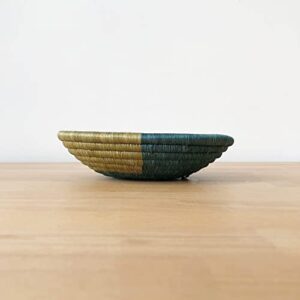 Small African Basket- Tambwe/Rwanda Basket/Woven Bowl/Sisal & Sweetgrass Basket/Deep Teal, Green-Gold