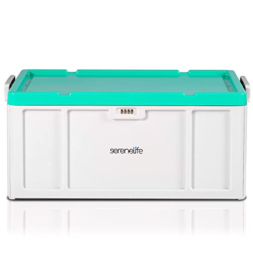 SereneLifeHome Locking Storage Container Bin, 5 Gallon Capacity Lockable Box, Combination Lock, Side Carry Handle Grips, 17.25” x 10.5” x 7.25” L x W x H, white, green (SLSBIN15)