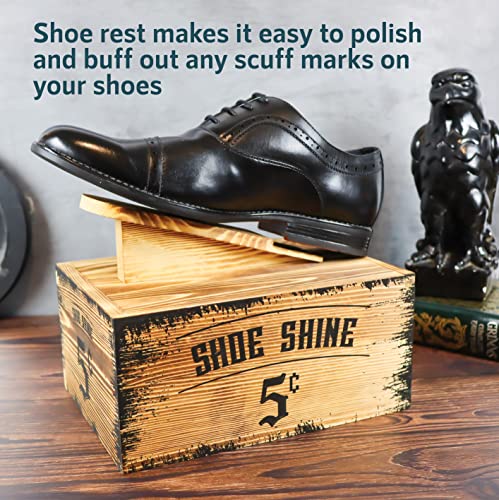 Old & Bold Vintage Wooden Shoe Shine Box With Foot Rest - Rustic Wood Box Perfect for Jewelry and Antiques - Gentleman’s Box