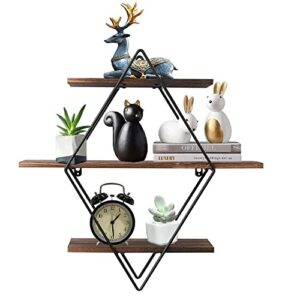 3 tier industrial floating shelves decorative geometric diamond wall hanging room decor home decor floating shelves wall decor shelves bedroom decor shelf farmhouse decor wall shelves room decor