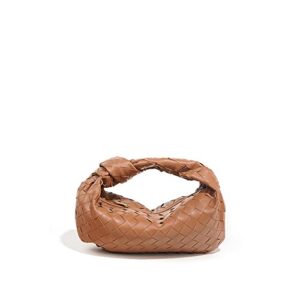 leather woven ladies tote bag underarm bag casual diamond grid cloud shoulder bag caramel