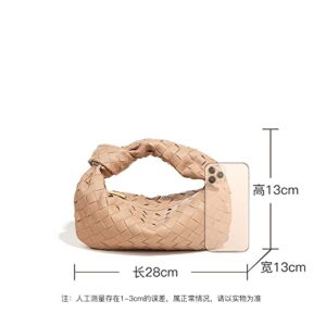 Leather Woven Ladies Tote Bag Underarm Bag Casual Diamond Grid Cloud Shoulder Bag caramel