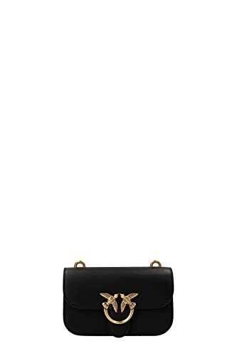 Pinko MINI CROSSBODY BAG IN BLACK LEATHER WITH GOLD LOVEBIRDS LOGO BUCKLE AND CHAIN ​​SHOULDER STRAP 100048A0F1