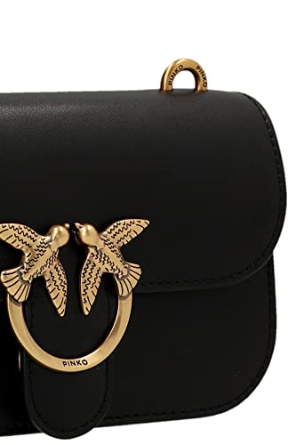 Pinko MINI CROSSBODY BAG IN BLACK LEATHER WITH GOLD LOVEBIRDS LOGO BUCKLE AND CHAIN ​​SHOULDER STRAP 100048A0F1