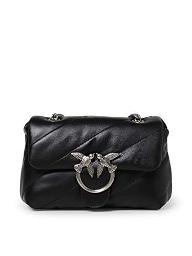 Pinko BLACK PUFF LEATHER CROSSBODY BAG WITH SILVER LOGO BUCKLE AND CHAIN ​​SHOULDER STRAP 100039A0F2