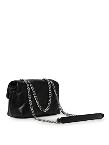 Pinko BLACK PUFF LEATHER CROSSBODY BAG WITH SILVER LOGO BUCKLE AND CHAIN ​​SHOULDER STRAP 100039A0F2