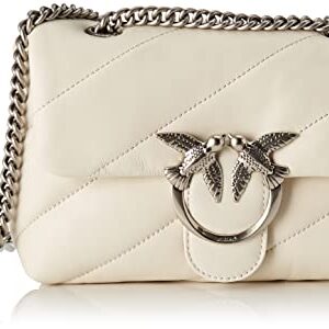 Pinko CROSSBODY BAG IN WHITE PUFF LEATHER WITH LOGO AND SILVER CHAIN ​​ADJUSTABLE SHOULDER STRAP 100039A0F2