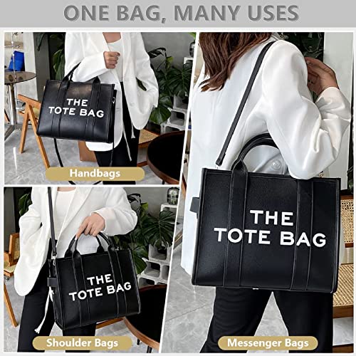 Work Tote Bags for Women - Trendy Personalized Oversized PU Leather Tote Bag Large Capacity Top-Handle Shoulder Crossbody Bags (A Black)