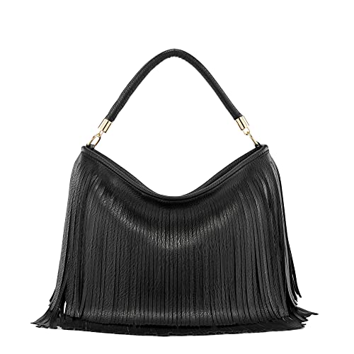 Ayliss Women Tote Shoulder Handbag Hobo Purse Crossbody Handbag Tassel PU Leather Fashion Top Handle Bag Satchel (Black)