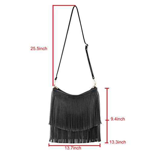 Ayliss Women Tote Shoulder Handbag Hobo Purse Crossbody Handbag Tassel PU Leather Fashion Top Handle Bag Satchel (Black)