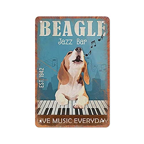 ZZZRSYR Funny Novelty Metal Sign- Beagle Dog Jazz Ba - Retro Wall Decor Gift for Man Cave Home Gate Garden Bars Cafes Office Store Club 8 X 12 INCH