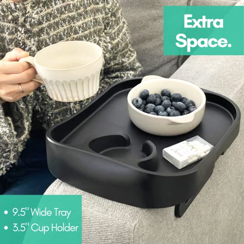 Absolute Living 2 in 1 Sofa Arm Tray with Cup Holder - TV Binging Companion - Adjustable Arm Rest Table for Couch - 9.5" Couch Table Tray for Snacks or Extra Storage - Everyday Sofa Tray