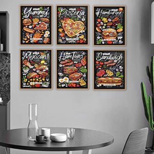 Luodroduo Kitchen Poster Wall Art Print Set of 6 Retro Fast Food Canvas Wall Decor Hamburger Pizza Sandwich Bacon Egg Pictures for Modern Family dining room Restaurant Kitchen (8"x10" UNFRAMED)